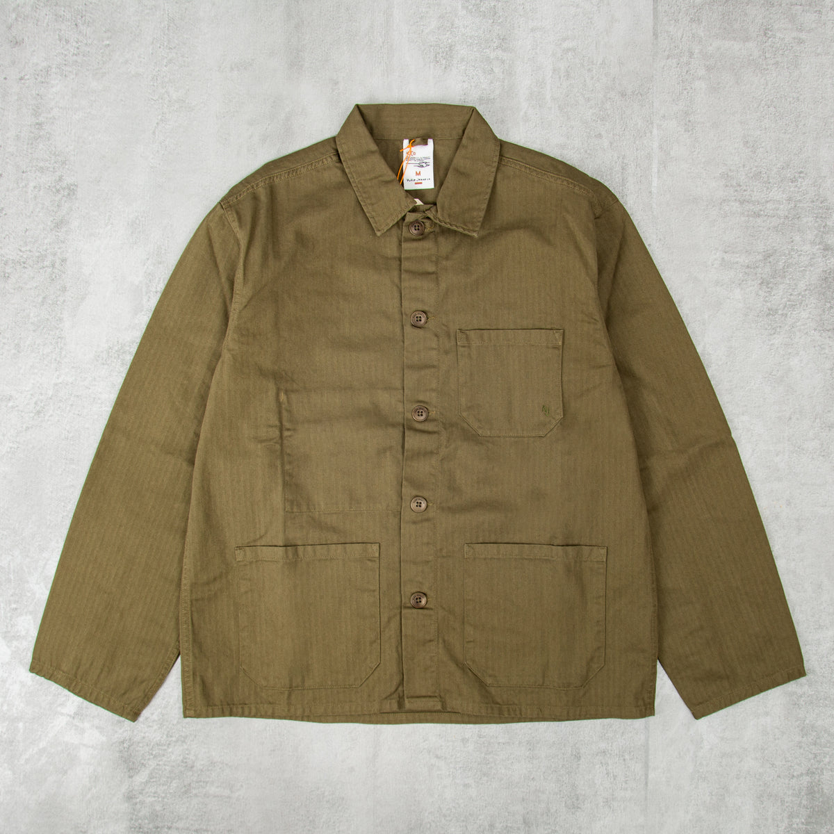 Buy the Nudie Buddy Herringbone Chore Jacket - Olive@Union Clothing ...