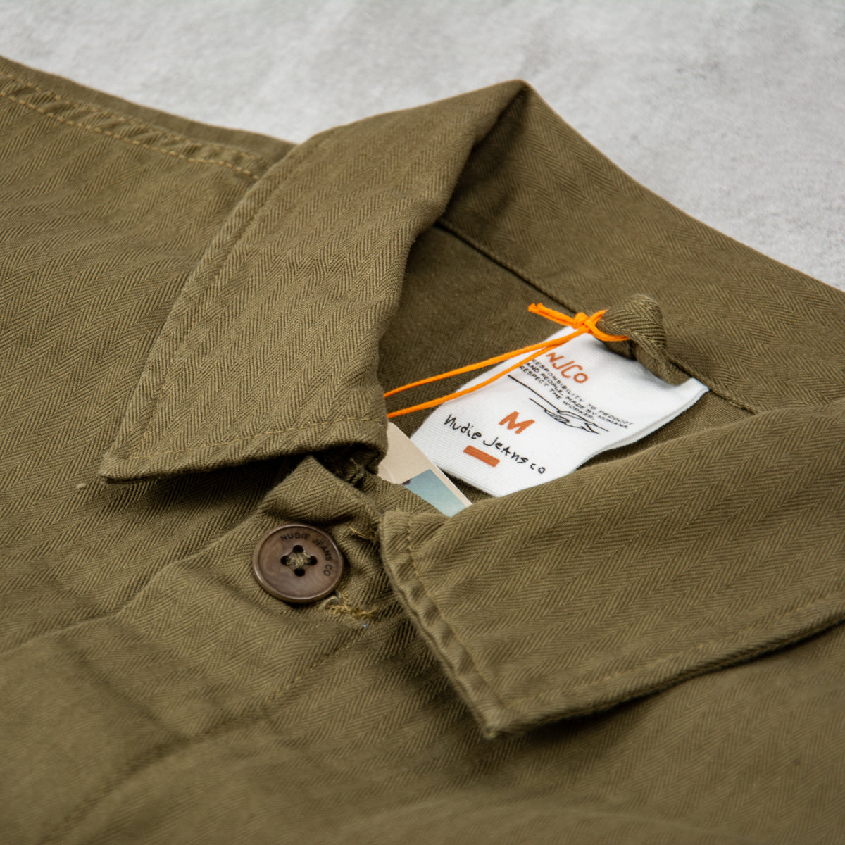 Buy the Nudie Buddy Herringbone Chore Jacket - Olive@Union Clothing | Union Clothing